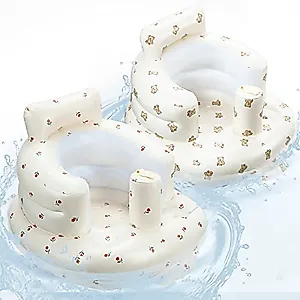 2 Pcs Baby Inflatable Seat for Sitting up 3 Months and up Air Pump Infant Back Support Sofa Summer Sit Me up Floor Seat Portable Sit Me up Chair for Toddlers Shower Gifts for Baby, Bear, Tulip