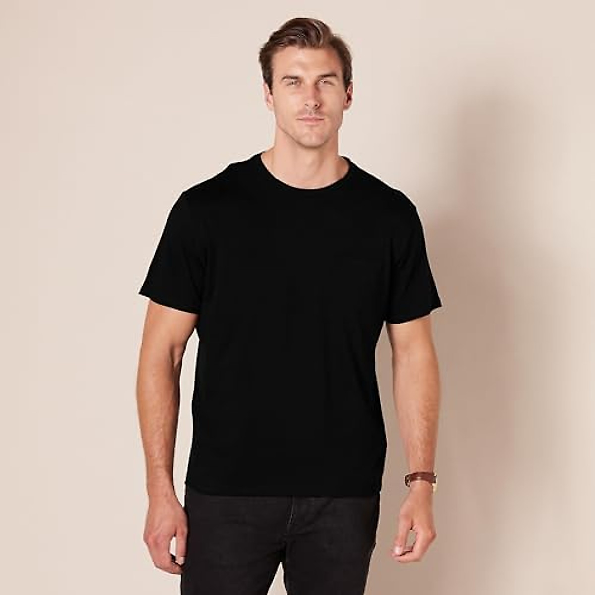 Amazon Essentials Men's Slim-Fit Short-Sleeve Crewneck T-Shirt, Pack of 2, Washed Black, Large