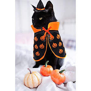 Halloween Cat Costume Cloak Witch Hat Pet Accessories Halloween Adjustable Pumpkin Pet Costume Clothes Set, Halloween Pet Costume Decor Cloak for Cats Dogs Animal Halloween Carnival Party Supplies
