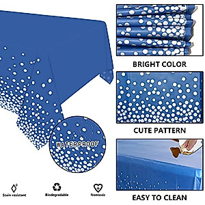 54" x 108" 4 Pack Navy Blue and Silver Tablecloth, Silver Navy Blue Table Cover, Plastic Confetti Tablecovers Rectangle Tables, Birthday Wedding Anniversary Party Supplies (4)
