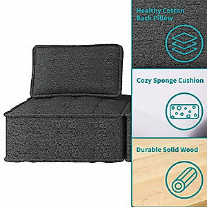 BALUS Modular Sectional Sofa Couch, Modern Armless Floor Sofa Couch, Soft Fabric Single Sofa for Bedroom, Living Room and Sturdy Room, Free Combination, 1 PCS Dark Grey