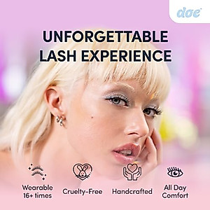 Crescent - Reusable 15 Wears, Natural Looking Clear Band Vegan False Lashes, Handmade from Korean Silk. Lightweight Cruelty Free Eyelash for Everyday Look - 1 Pair