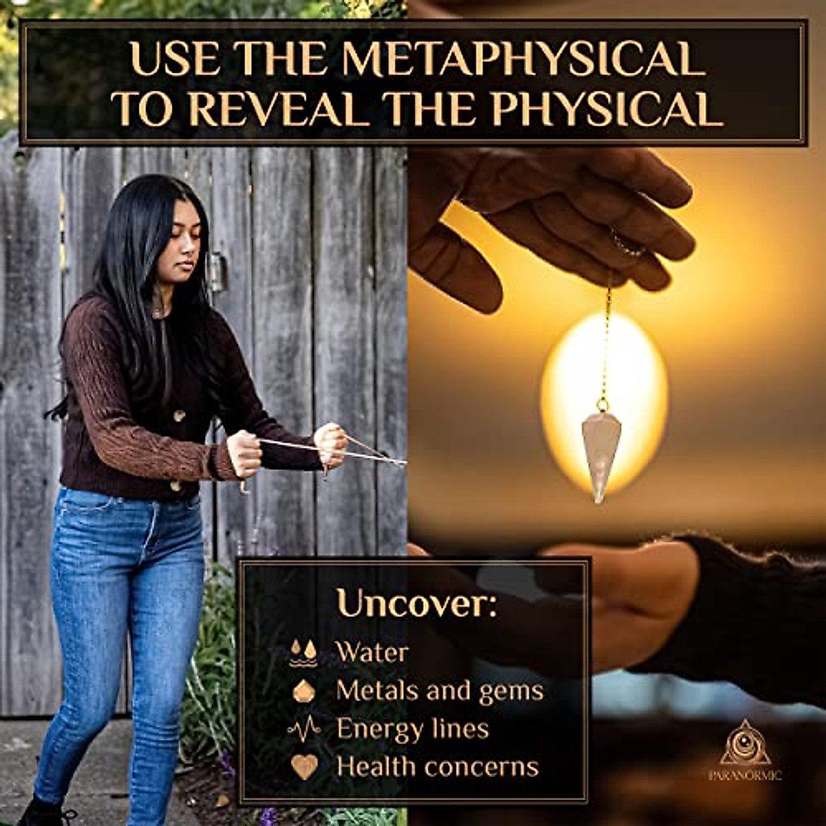 Copper Dowsing Rods Spiritual & Pendulum Board Kit with Mat & Quartz Crystal – Set of 2 Pure Copper Spiritual Rods – Discover Paranormal Secrets with Divining Rods by PARANORMIC