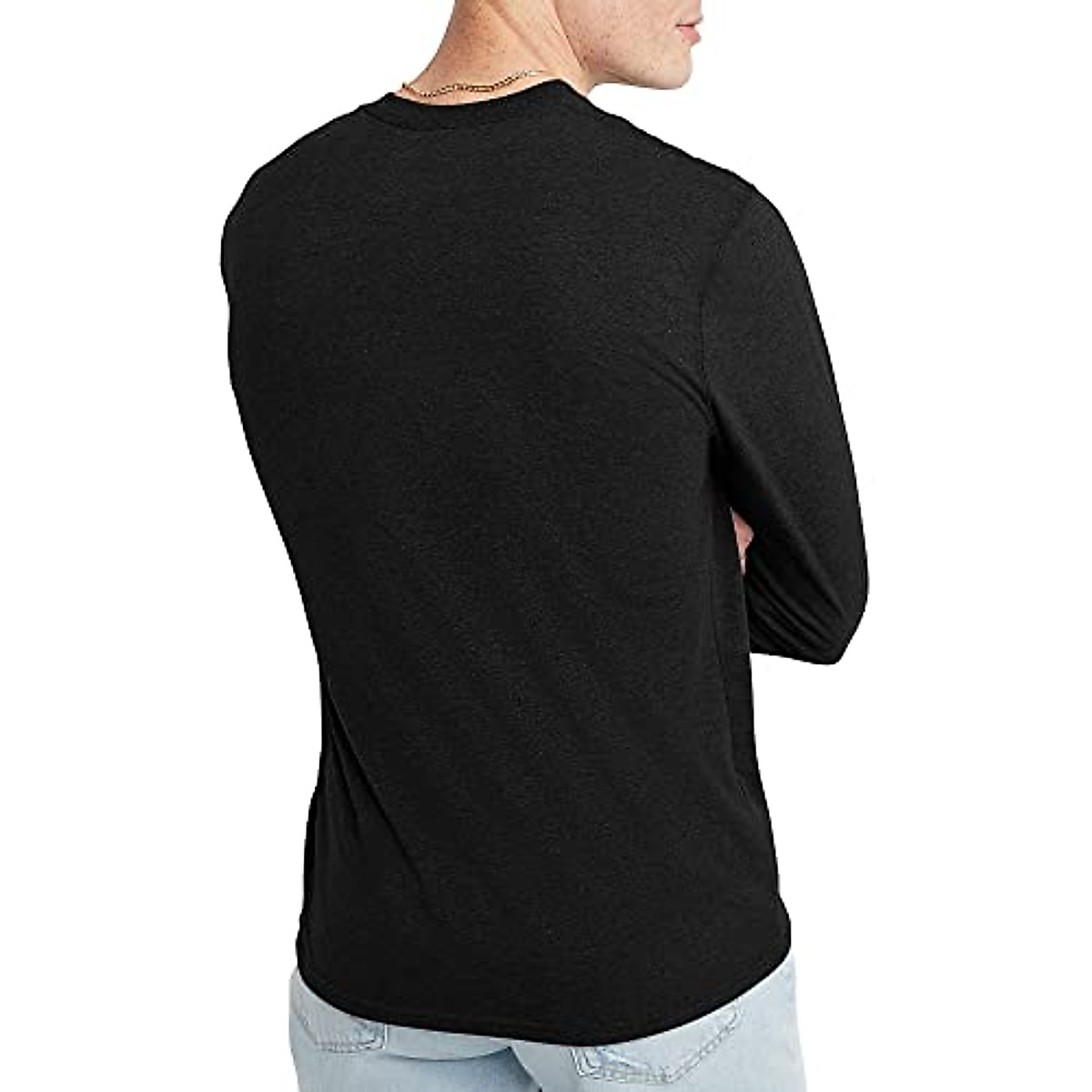 Hanes Originals Men's Tri-Blend Long Sleeve Henley, Black, 2X Large