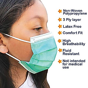 DermSource MADE IN USA - Kids 3-Layer Disposable Face Masks - Breathable Face Covering for Boys and Girls (25 Kids Masks - Green)