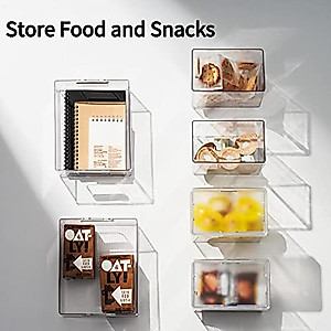 vacane 4 Pack Plastic Shallow Storage Organizer Box Containers with Lids, Stackable Pantry Organizer Built-In Handles Refrigerator Organizer, Storage Cube Hold Food, Snacks, Makeup, Toys-Clear