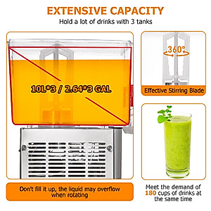 Commercial Beverage Dispenser, 3 Tanks 7.93 Gallon 30L Commercial Juice Dispenser, 10 Liter Per Tank, 320W Stainless Steel Food Grade Ice Tea Drink Dispenser with Thermostat Controller