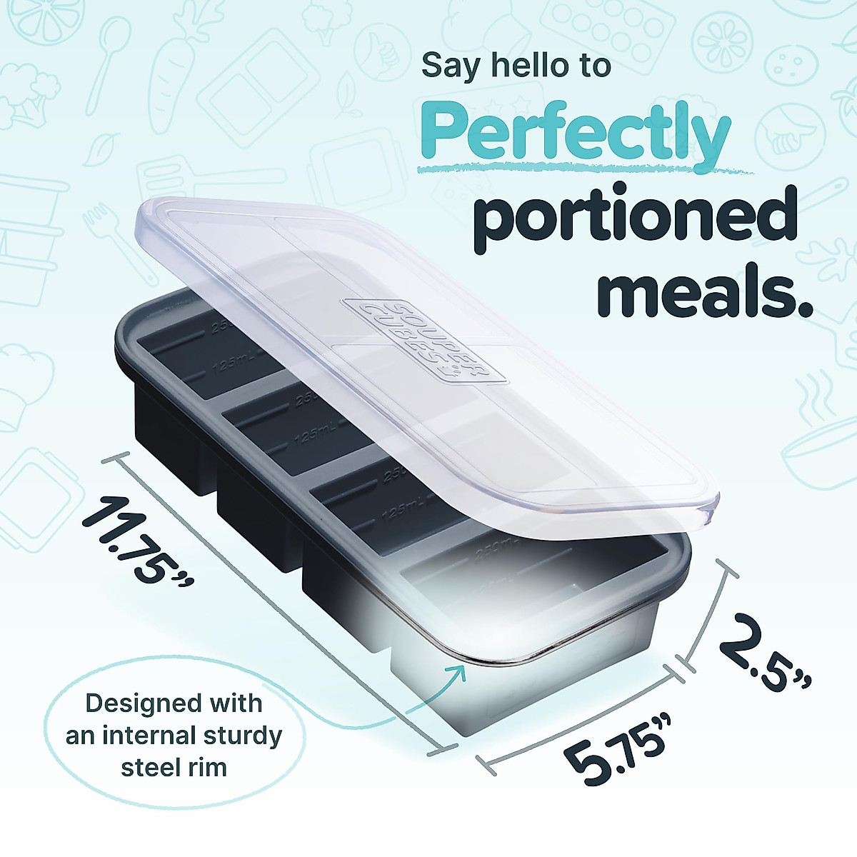 Souper Cubes 1 Cup Silicone Freezer Molds - Soup Cubes Perfect for Storing Broth, Rice, Leftovers and More - Silicone Freezer Trays with Lids for Meal Prep - Charcoal - 1-Pack