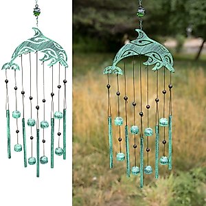 VP Home 28.5" H Tribal Dolphin Wind Chimes for Outside Unique Tribal Dolphin Windchimes for Outdoor Decorations Garden Decor Dolphin Cimes for Women, Mom, Grandma, Unisex