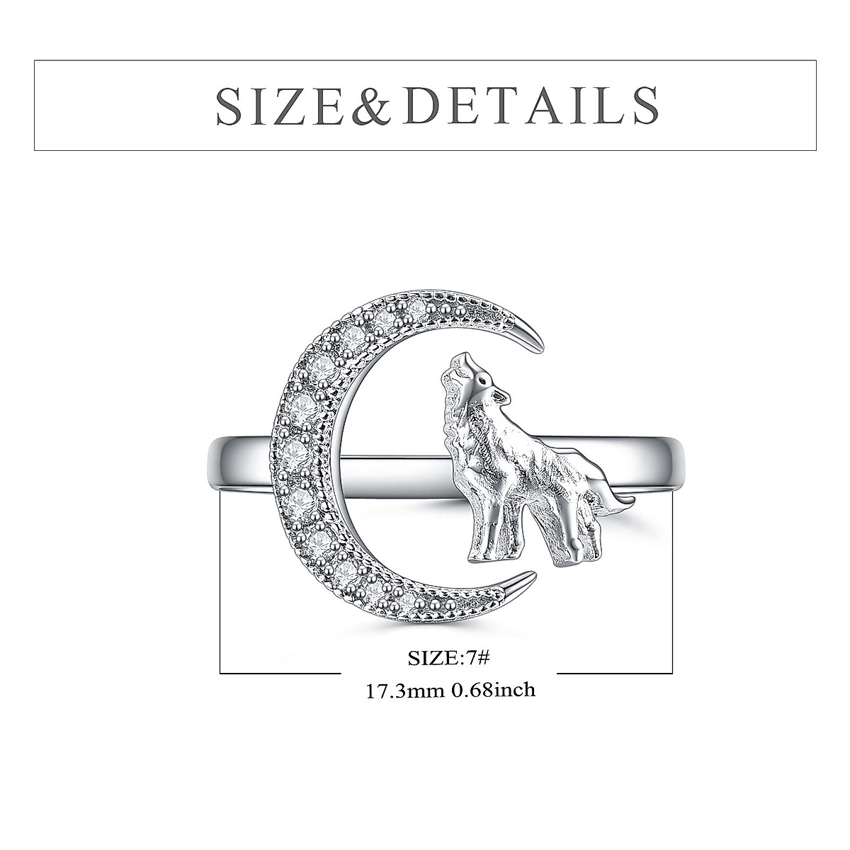 POPLYKE Wolf Moon Ring for Women 925 Sterling Silver Crescent Moon Wolf Ring Jewelry Gifts for Women