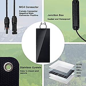 Topsolar Flexible Solar Panel 100W 24V/12V Monocrystalline Bendable - 100 Watt 12Volt Semi-Flexible Mono Solar Panels Charger Off-Grid for RV Boat Cabin Van Car Uneven Surfaces