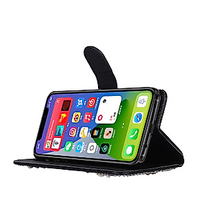 Girlyard Case for Samsung Galaxy A32 5G, Bling Glitter Rhinestone Premium PU Leather Wallet Case with Card Holder Flip Magnetic Kickstand Shockproof Protective Cover - Black, Beauty in Red Dress