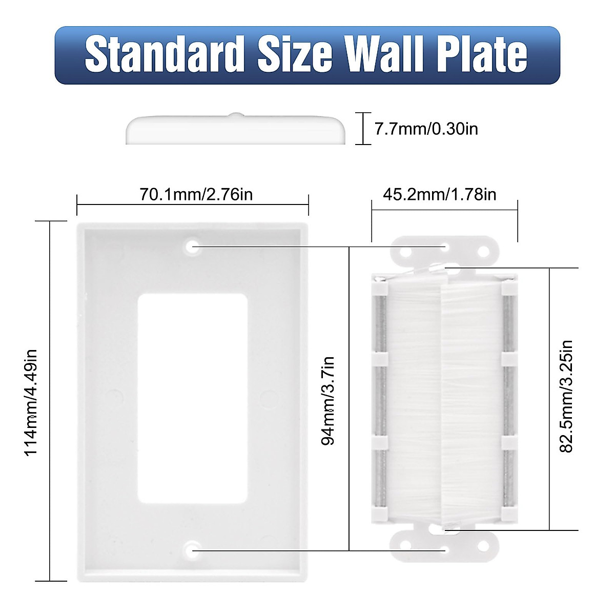 VCE Wall Plate Cable Pass Through with Bracket, Decorator Cover for Low Voltage Cables - White, 2-Pack