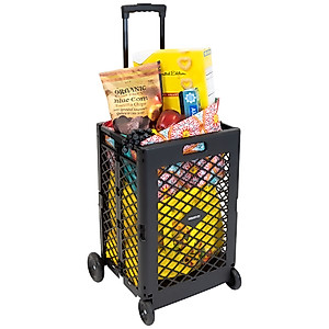 Mount-It! Mesh Rolling Utility Cart, Folding and Collapsible Hand Crate on Wheels, 55 Lbs Capacity