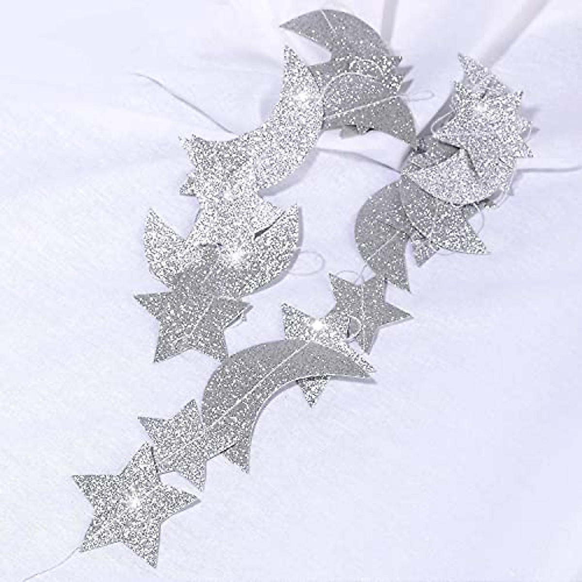 Silver Twinkle Twinkle Little Star Birthday /Baby Shower Decorations Moon and Star Garland Decorations Outer Space Birthday Party Decorations Glitter Silver Honey Moon Wedding Engagement