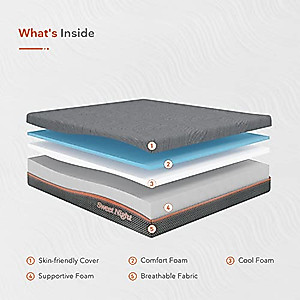 Sweetnight King Size Mattress, 10 Inch Memory Foam King Mattress with Three Firmness Levels in One Mattress, Infused Gel for Cool Sleep, King Foam Mattress in a Box,Grey
