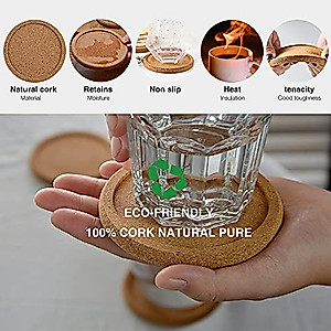 Natural Round Cork Coasters for Drinks with Lip Edge Absorbent Heat and Water Resistant Reusable Durable Saucers for Bar Glass Cup / Mug Coffee Coasters (2, PCS)