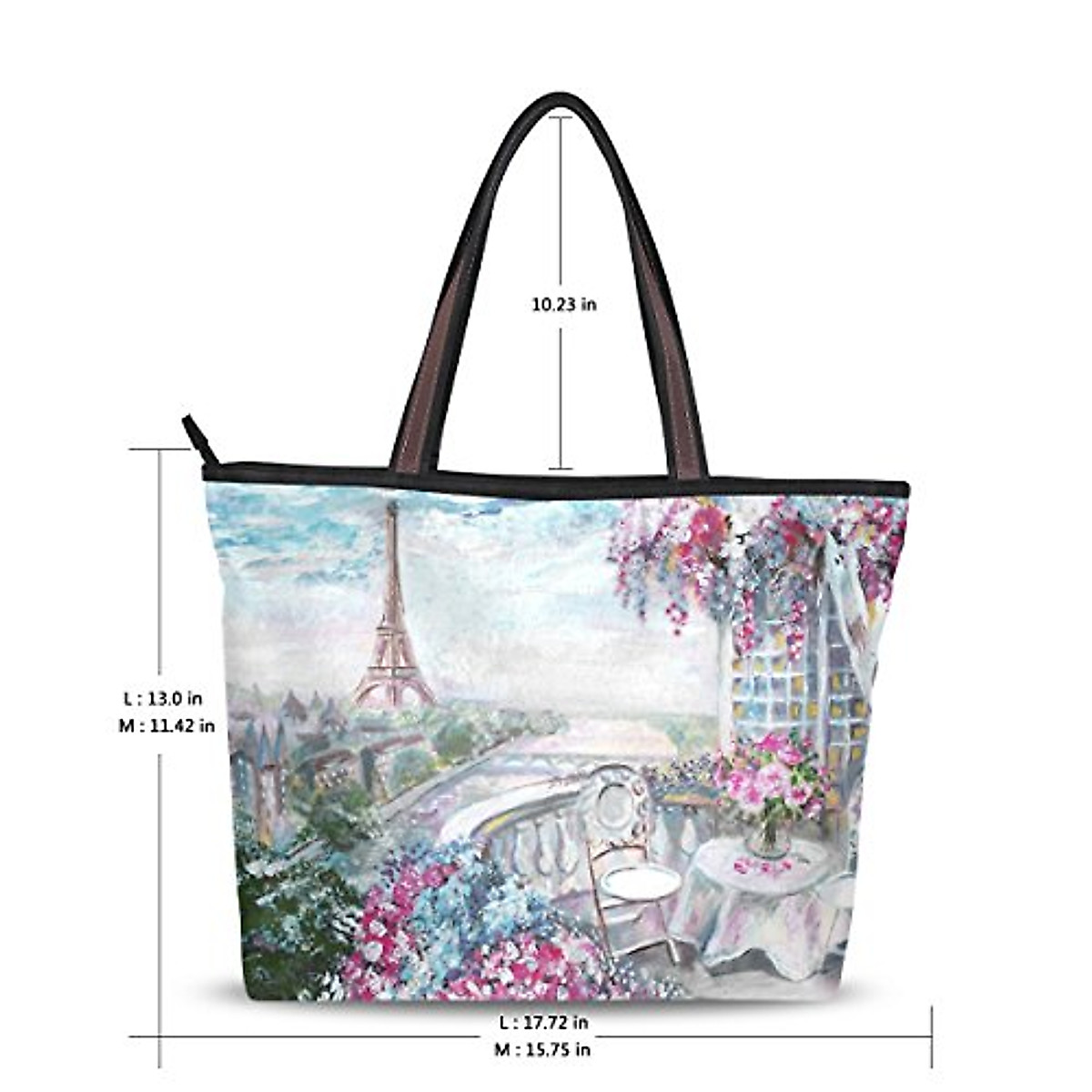 My Daily Women Tote Shoulder Bag Eiffel Tower And Flower Painting Handbag Medium