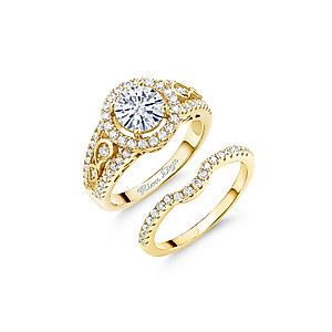 Gem Stone King Build Your Own Personalized and Customized Round Birthstones and Moissanite 18K Yellow Gold Plated Silver Women Wedding Engagement Ring Band Bridal Set (Size 7)