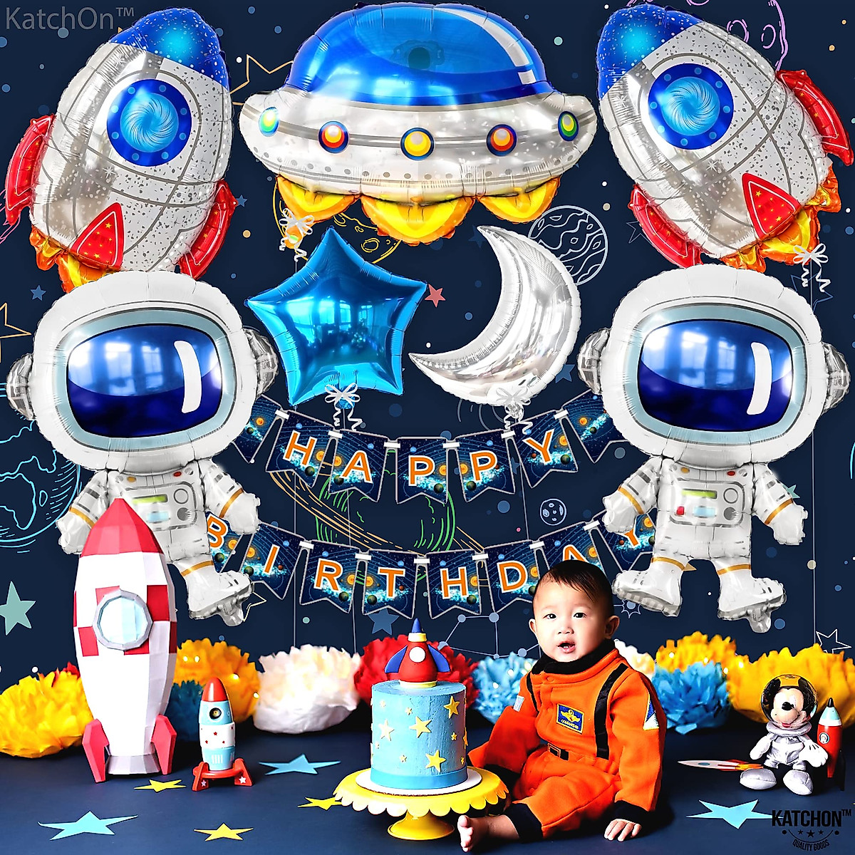 KatchOn, Large Astronaut Space Balloons Set - 37 Inch, Pack of 7 | Space Themed Balloons for Space Birthday Decorations | Outer Space Balloons | Astronaut Balloons for Space Themed Party Decorations