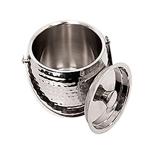 Colleta Home Hammered Ice Bucket – Ice Bucket with Tongs – Insulated Ice Bucket with Lid – Double Wall Ice Bucket 2 Quarts