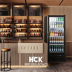 HCK Commercial Beverage Refrigerator 23 inch,10 cu.ft with Single Glass Door,Built-in or Freestanding for Supermarket, Shop,Bar,Restaurant,etc C280MX