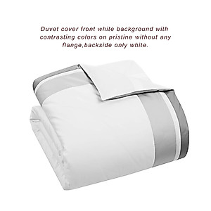 Casabolaj Shading 3 Pieces Do Not Include Filling Duvet Cover Set 100% Egyptian Cotton Sateen Luxury 400 TC Classic and Contemporary Frame Patchwork Button Closure Corner Ties-White/Taupe/Grey (King)