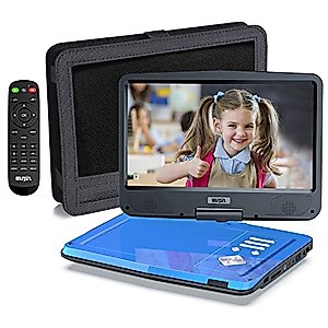 SUNPIN 12.5" Portable DVD Player for Car and Kids, 10.1" Swivel HD Screen with 5 Hours Built-in Battery, Car Headrest Holder, Dual Headphone Jacks, Support USB/SD Card/Sync TV/All Regions Discs, Blue