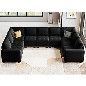 Belffin Oversized Velvet Modular 9 Seater U-Shape Sectional Sofa Set with Chaise Convertible sectional Sofa Couch Set Modular Couch Corner U Shaped Sectoional Sofa Black