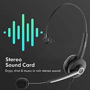 Wantek Monaural Corded USB Headsets with Noise Cancelling Mic and in-line Controls, UC Business Headset for Skype, SoftPhone, Call Center