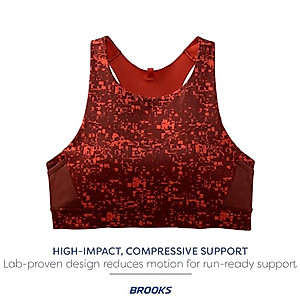 Brooks Women's 3 Pocket Sports Bra for Running, Workouts & Sports - RR Glitch Print/Copper - 34 DD/E