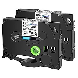 USUPERINK 2PK Compatible for Brother Label Maker Tape Clear TZe-S131 TZ-S131 TZe-131 TZe131 TZ-131 TZ131 12mm 1/2'' Laminated Black on Clear Extra Strength Label Tape for PT-D210 H110 D220 D410 D600
