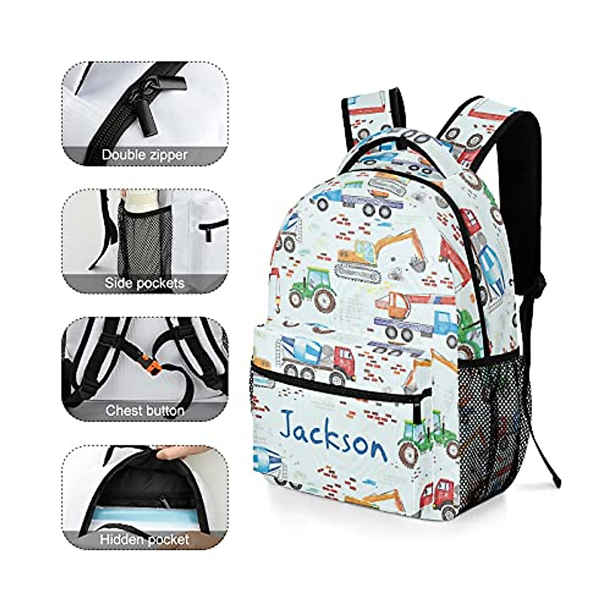 Eiis Construction Tractor Excavator Personalized School Backpack for Kid-Boy /Girl Primary Daypack Travel Bookbag, One Size, P22889