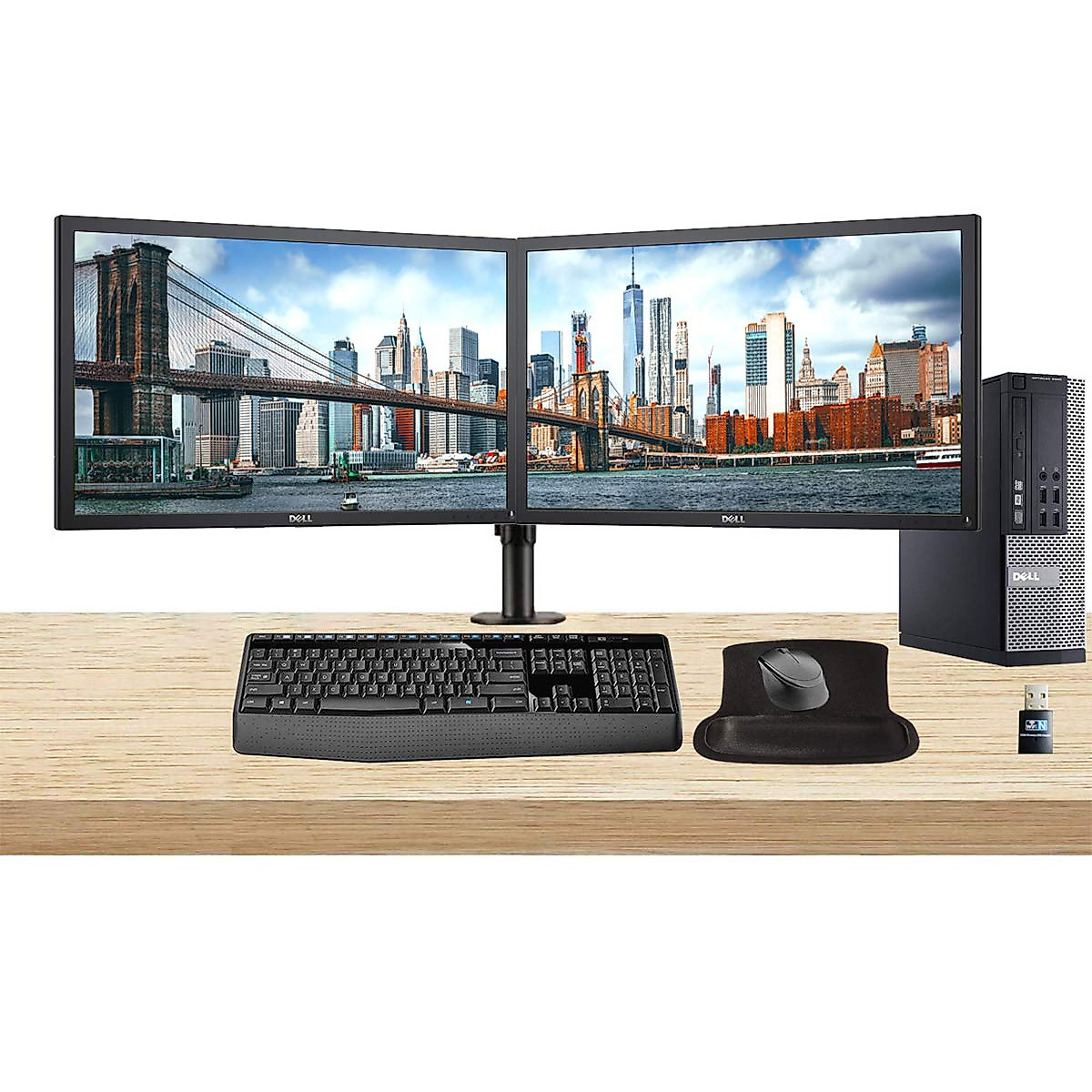 Dell Optiplex 9020 Desktop with Intel i7-4770, 16GB DDR3, 500GB SSD, Windows 10, 2 x 24 Inch Monitors, Monitor Stand, Keyboard and Mouse, WiFi, Mousepad (Renewed)