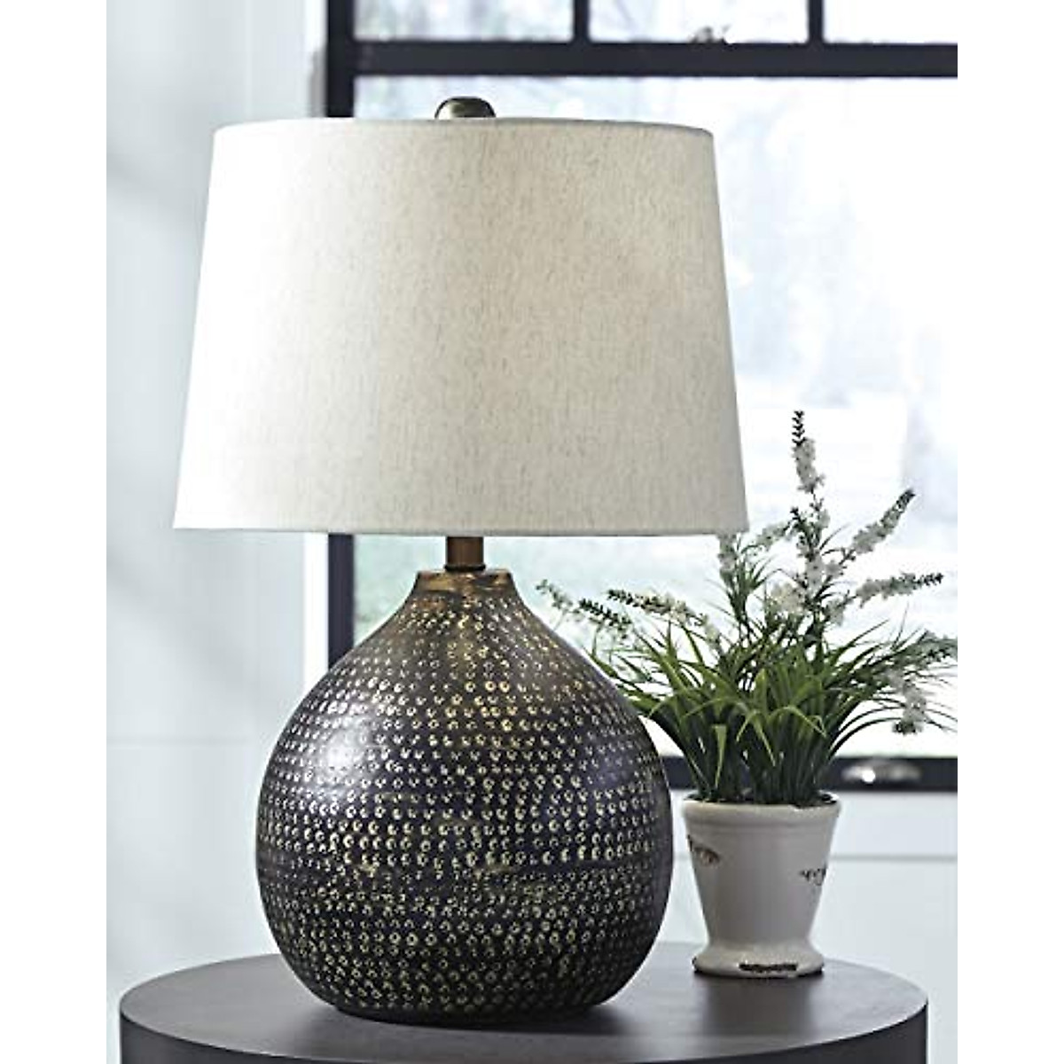 Signature Design by Ashley Maire Contemporary 25" Metal Table Lamp, Black & Gold Finish