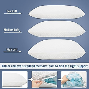 Higoom Standard Size Bed Pillows for Sleeping 2 Pack,Shredded Memory Foam Pillows with Washable Removable Pillowcase Set of 2,Height Adjustable,Suitable for Stomach,Back and Side Sleepers.