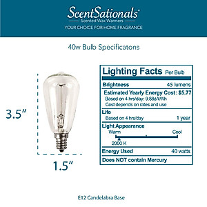 Scentsationals 40w Bulb for Edison Wax Warmer Single Unit - 40 Watt Light Candelabra E12 Base - Retro Vintage Replacement Electric Plug-in Wax Melter, Certified Style ST38 120 Volt (1 Pack)