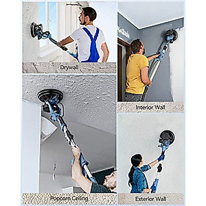 Handife Drywall Sander 800W 7A with Vacuum Auto Dust Collection, Variable Speed 800-1800RPM Power Double-Deck LED Lights, Extendable Handle, Carrying Bag Blue