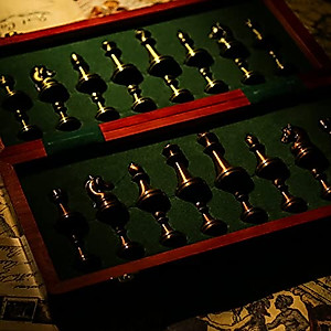 12 Inches Chess Set with Folding Wooden Chess Board and Classic Handmade Standard Pieces Metal Chess Set for Kids Adult