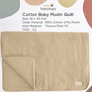 Muslin Baby Quilt, 36"x45", Super Soft Comforter, Nursery Crib Blanket, 100% Muslin Cotton Double Layer Shell & Thermo Fiber Fill, Breathable, Durable for Infant Toddler (Warm Sand)