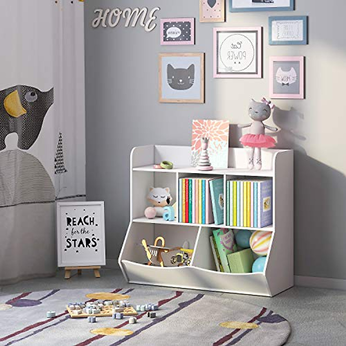 UTEX Toy Storage Organizer with Bookcase, Kid’s Multi Shelf Cubby for Books,Toys, Storage Organizer for Boys,Girls Play Room/Bedroom-White