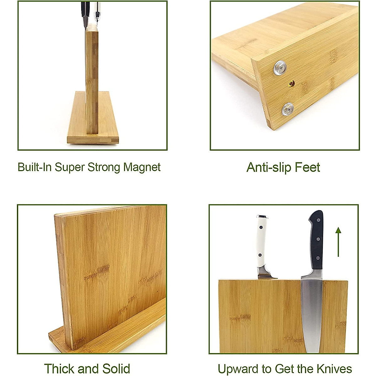 ODEDEN Magnetic Knife Block, Natural Bamboo Magnetic Knife Holder, Double Side Magnetic Knife Stand, Cutlery Display Stand and Storage Rack Without Knives