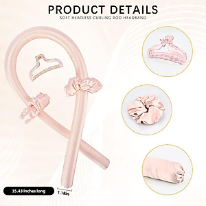 Gosuoa Women Heatless Curling Rod Rollers,No Heat Silk Curls Headband with Soft Foam, Curling Ribbon and Flexi Rods for Natural Long Medium Hair Diy Hair Styling Tools, Pink, 4 Piece Set