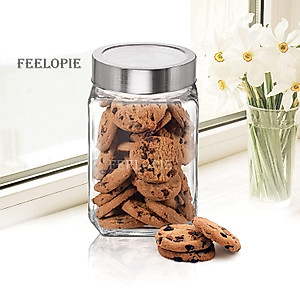 Feelopie Piramal Cube Storage Glass Jar With Airtight See Through Steel Lid|BPAFree|Kitchen Organiser|Modular|Multipurpose Jar |Coffee Bean,Dry Goods,Cookie,Candy,Tea,Spices[800ml,set of 4]