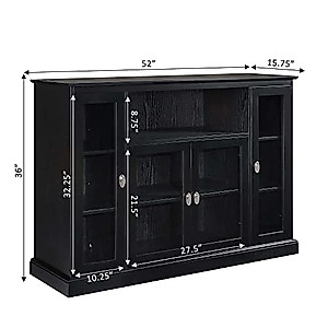 Summit Highboy TV Stand with Storage Cabinets and Shelves , Black