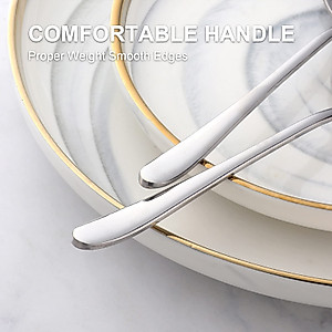 4-Piece Round Stainless Steel Bouillon Spoons Soup Spoons, Stainless Steel Large Round Spoons, Heavy-Weight Round Deep Bowl Spoon Set, Dinner Metal Spoons for Soup Grain Dessert Milk, Dishwasher Safe