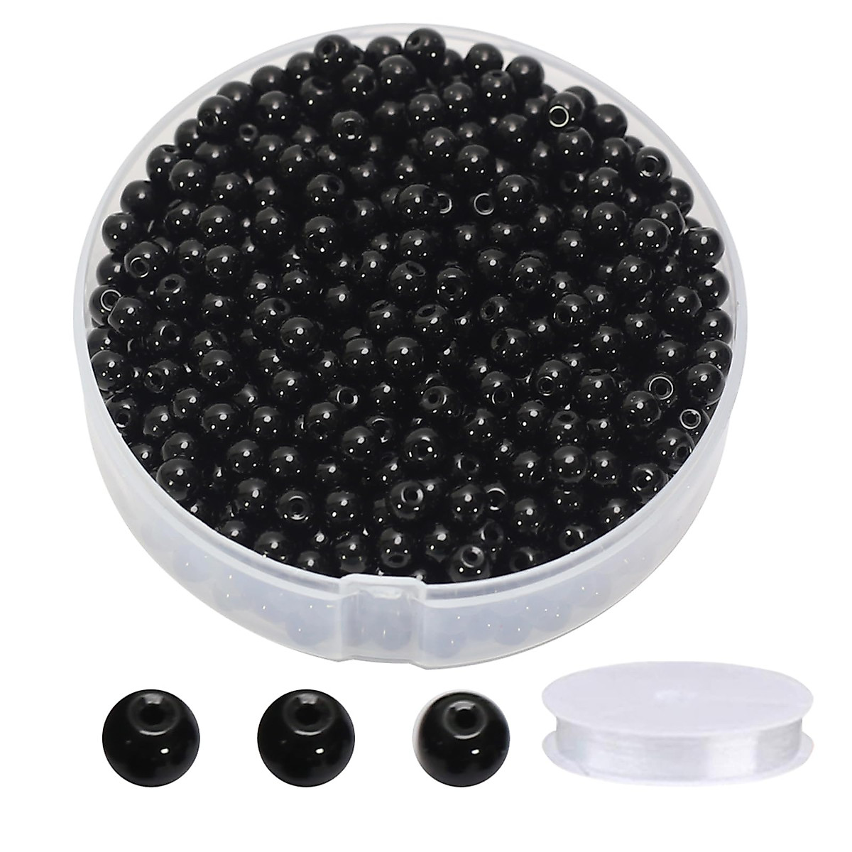 ZHFMLY 600pcs 6MM Black Glass Beads Handcrafted Round Lampwork Smooth Loose Bracelet Beads for DIY Jewelry Making #30724