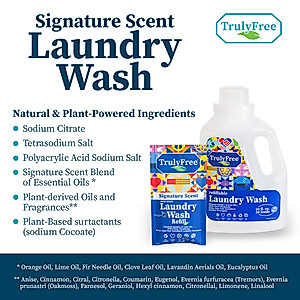 Truly Free Laundry Detergent for Sensitive Skin | Gentle & Safe for Baby Clothes | Plant-Based | Easy to Dissolve to Create a Liquid| Include 1 Refillable Bottle| Signature Scent (50 Loads)
