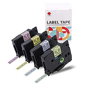 Phomemo P3100 12mm Black on Pink/Yellow/Blue/Green Semi-Transparent Laminated Label Tape- Phomemo Compatible Label Tape Replacement for Brother Ptouch Label Maker Tape 12mm (1/2 Inch) x 8m
