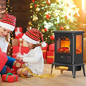 ROVSUN 1500W Electric Fireplace Stove, 22.4" H Freestanding Heater with Remote, Timer, Realistic Flame Effect, Adjustable Temperature, Overheat & Tip-Over Protections for Bedroom Living Room, ETL